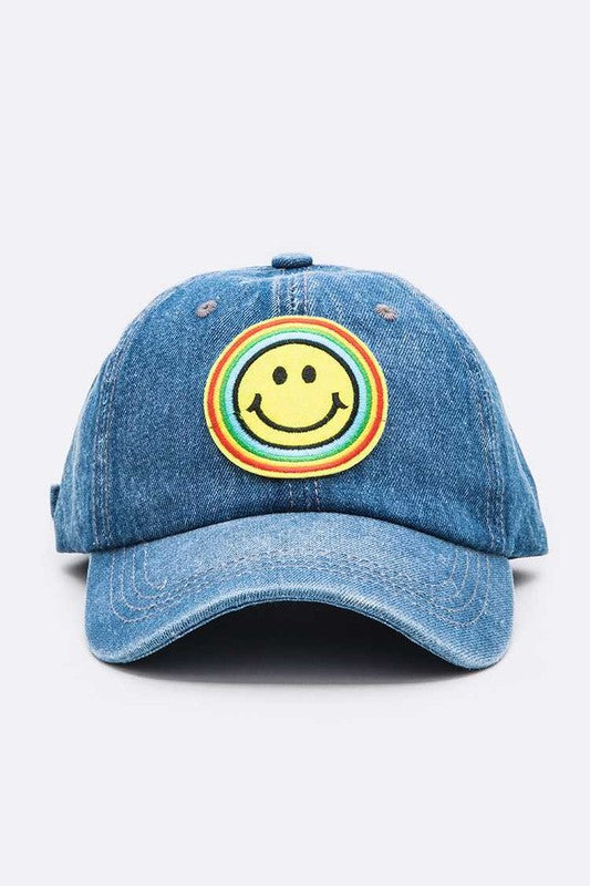 Rainbow Smiley Face Denim Cap – Rebel Gypsy